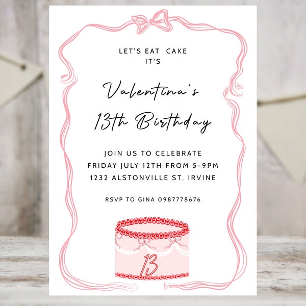 Teen Cake Birthday Invitation - Etsy