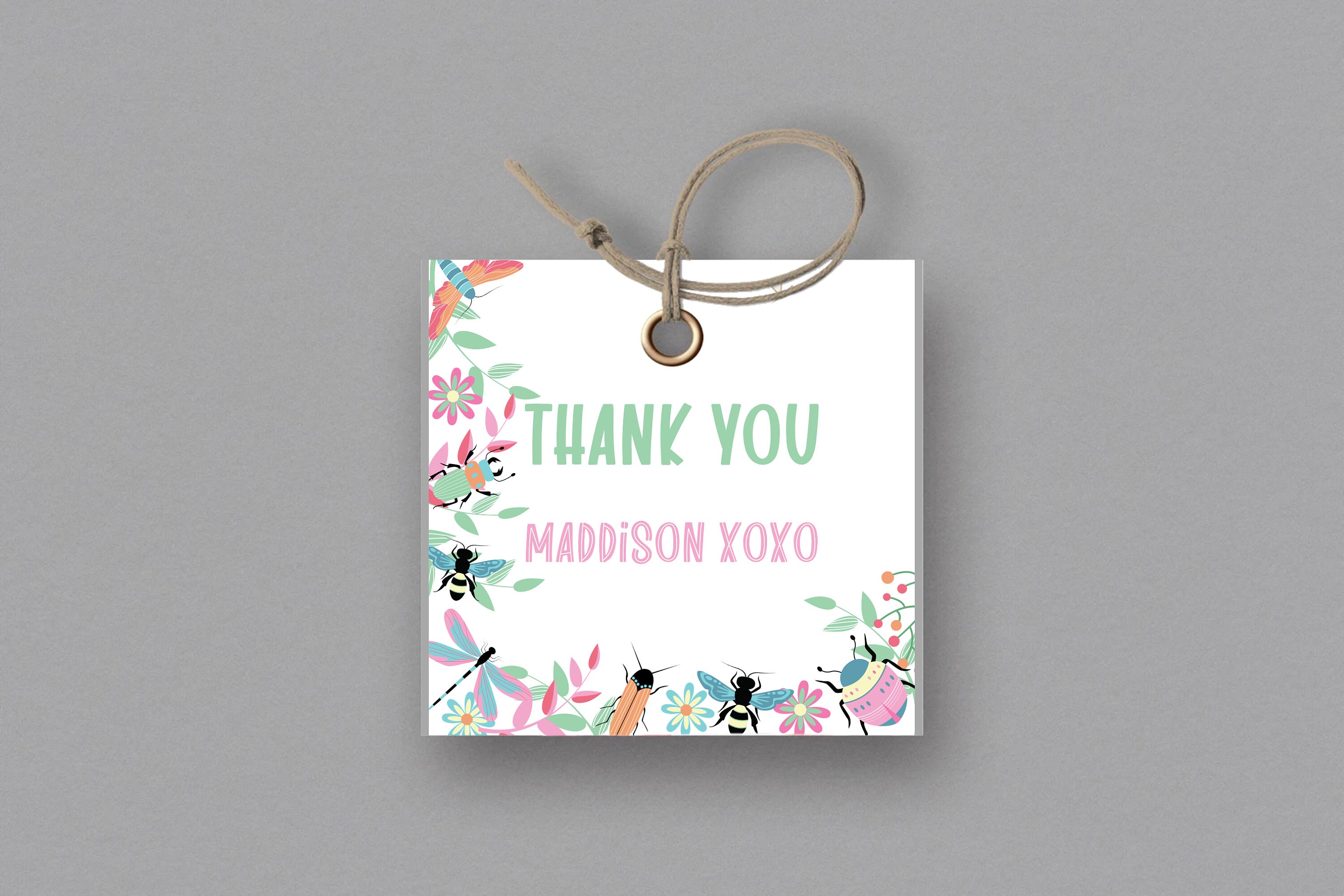 Bug Favor Tag Template Cute Girl Bug Birthday Party Thank You Tag ...
