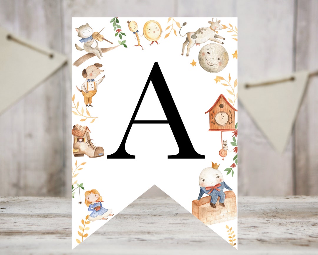 Nursery Rhyme Printable Bunting, Printable Nursery Bunting, Watercolour ...