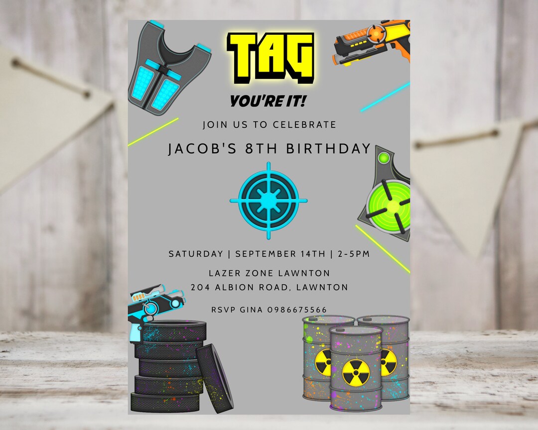 Laser Tag Birthday Invitation Template, Laser Tag Invitation, Laser Tag ...