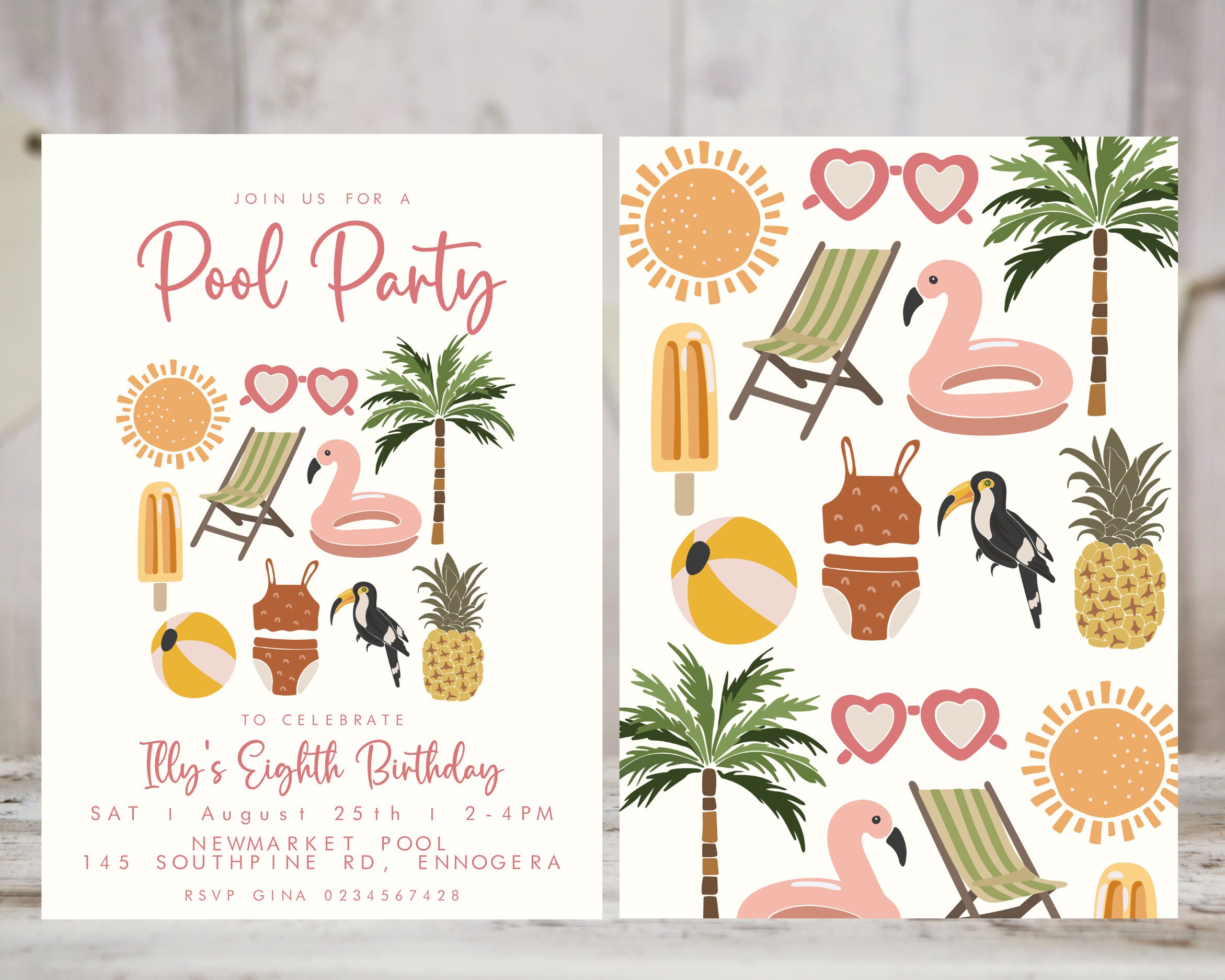 Pool Party Invitation Template Boho Pool Birthday Party - Etsy
