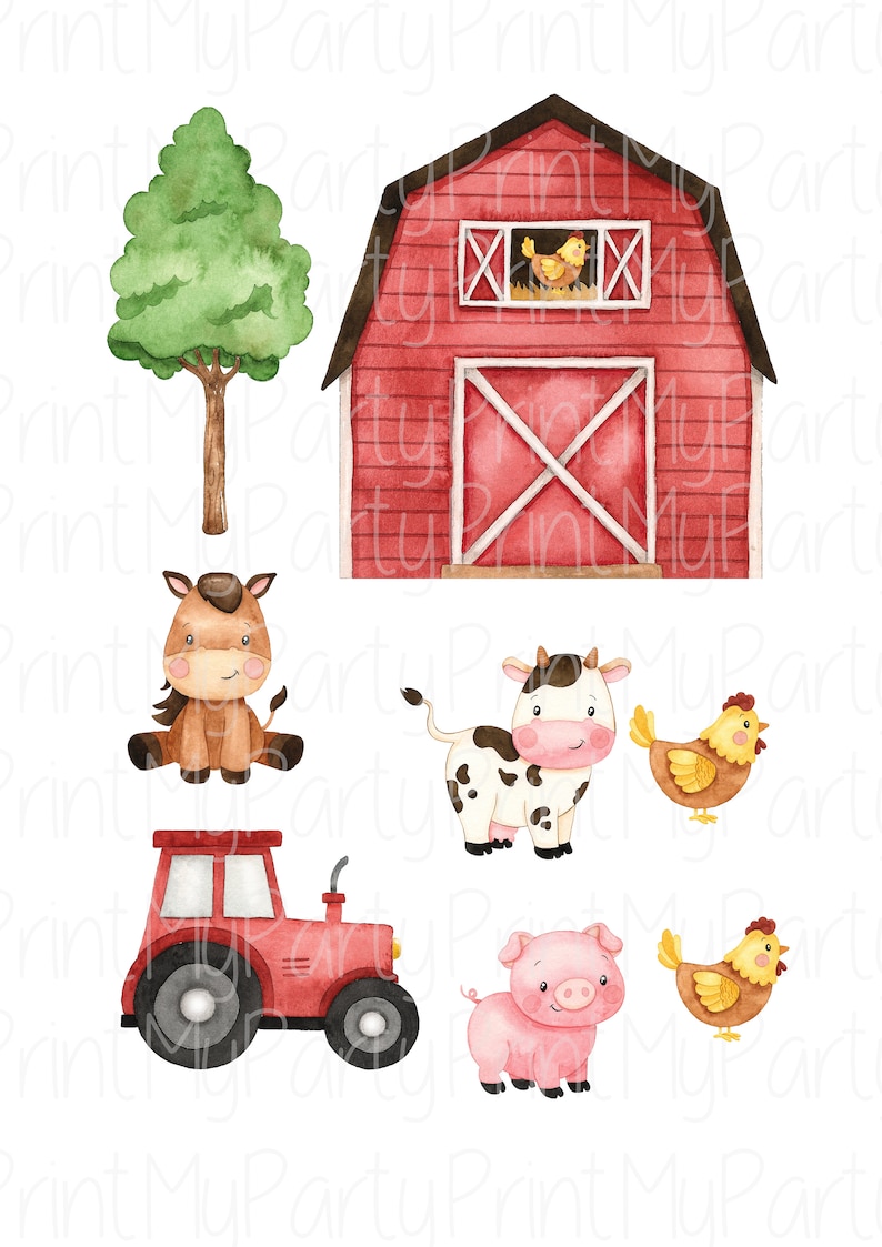 Farm Cake Topper Farm Birthday Party Printable Barnyard - Etsy
