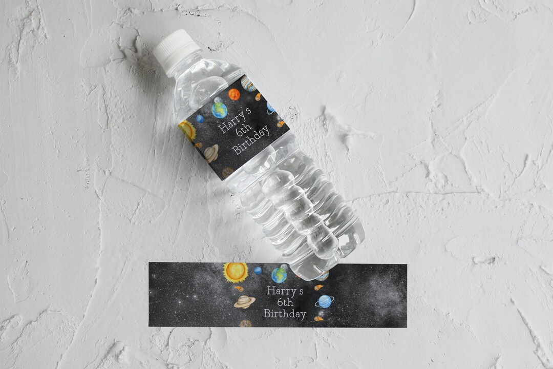 Space Theme Water Bottle Label, Galaxy Party, Solar System, Space Party ...