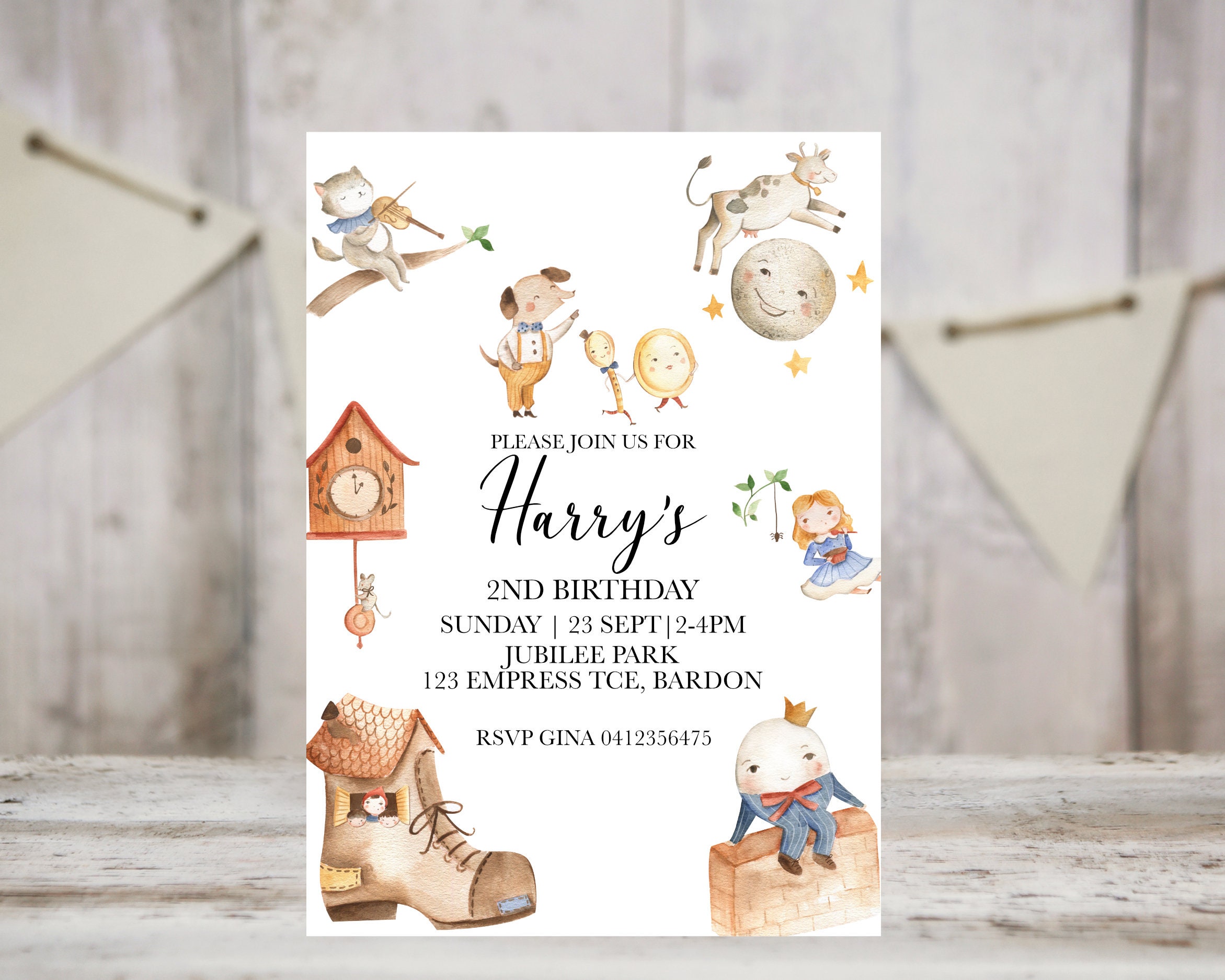 Nursery Rhyme Birthday Invitation, Baby Shower Invitation, Watercolour ...