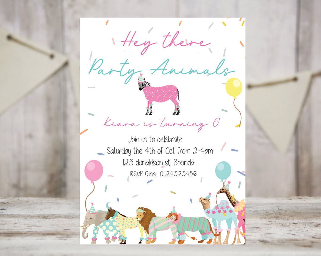 Party Animal Invitation Printable, Animal Birthday Invitation, Circus ...