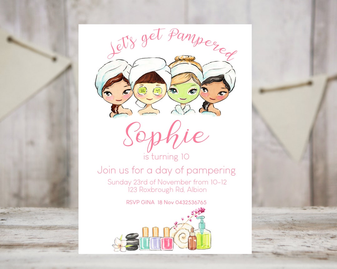 Pamper Party Invitation, Spa Birthday, Spa Party Birthday Invitation ...