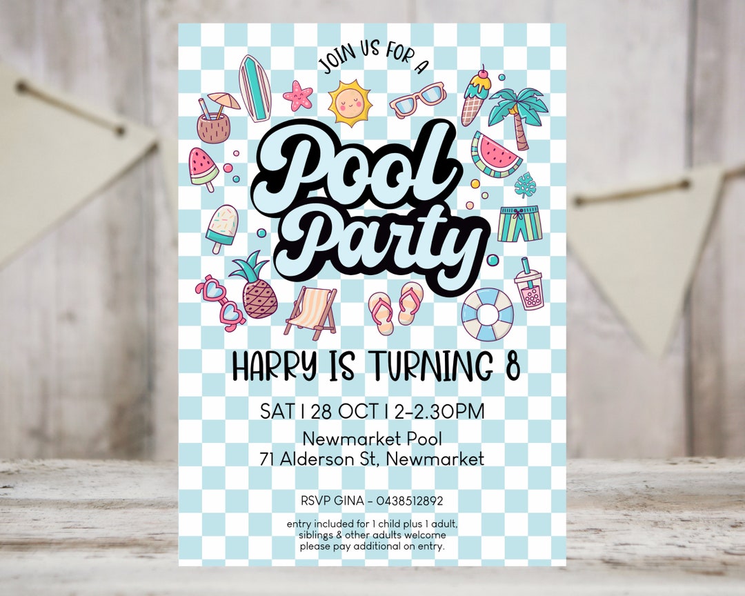 Cool Pool Party Invitation Printable, Boy Pool Party, Unisex Pool Party ...