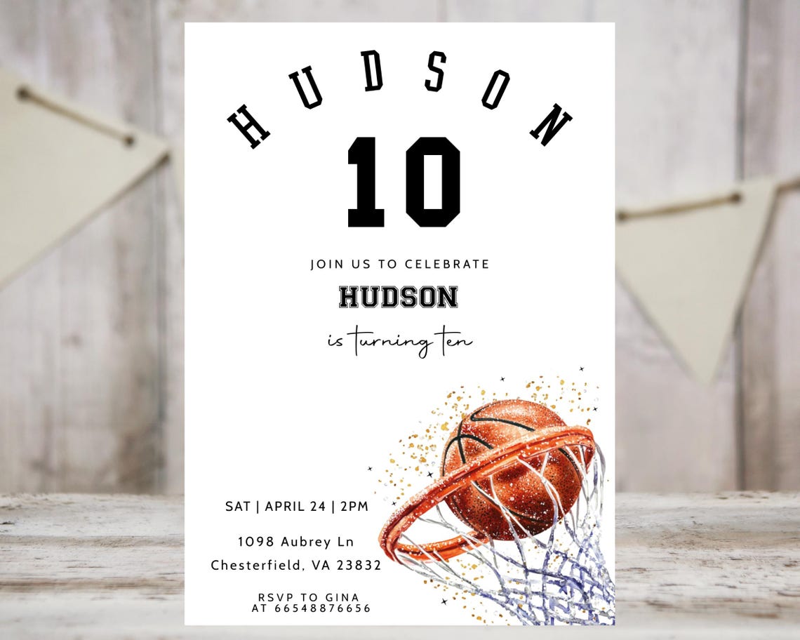 Basketball Birthday Invitation Template, Modern Basketball Invite, Boy ...