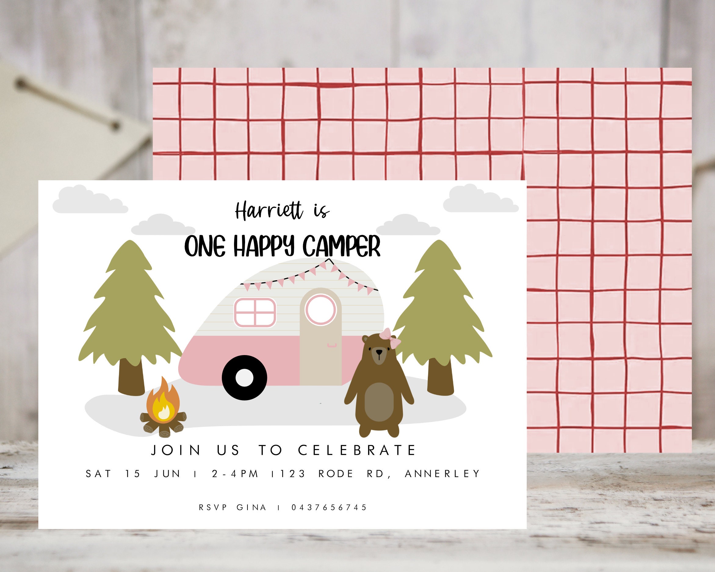 Editable Printable Happy Camper Birthday Invitation, Girl One Happy ...