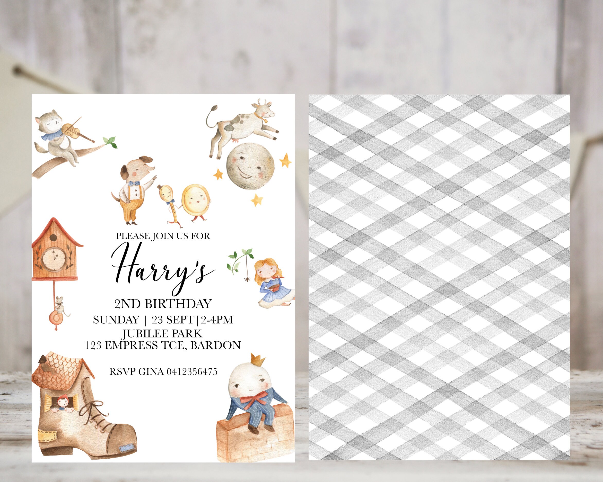 Nursery Rhyme Birthday Invitation, Baby Shower Invitation, Watercolour ...