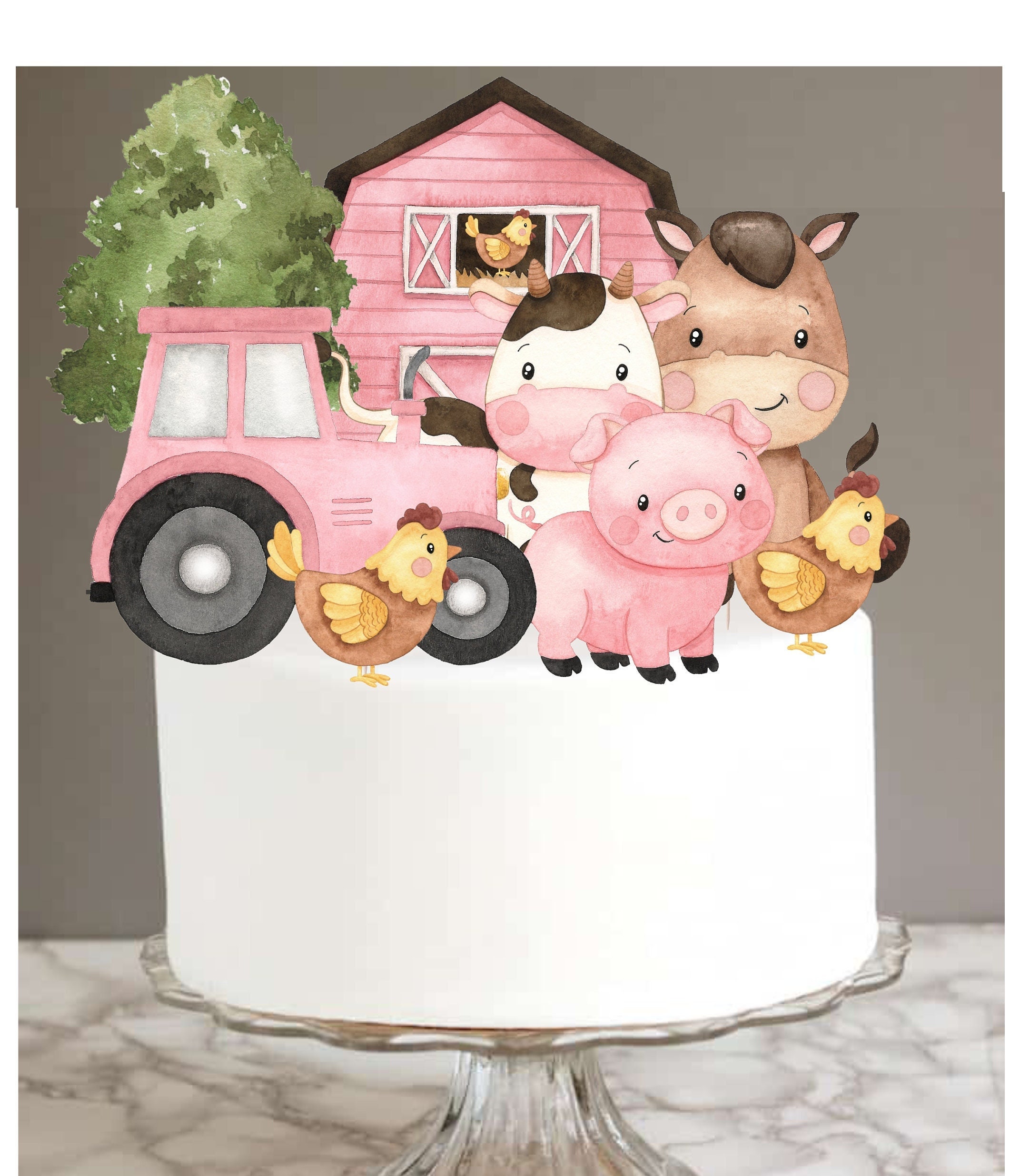 Pink Farm Cake Topper, Pink Farm Birthday Party, Printable Barnyard ...