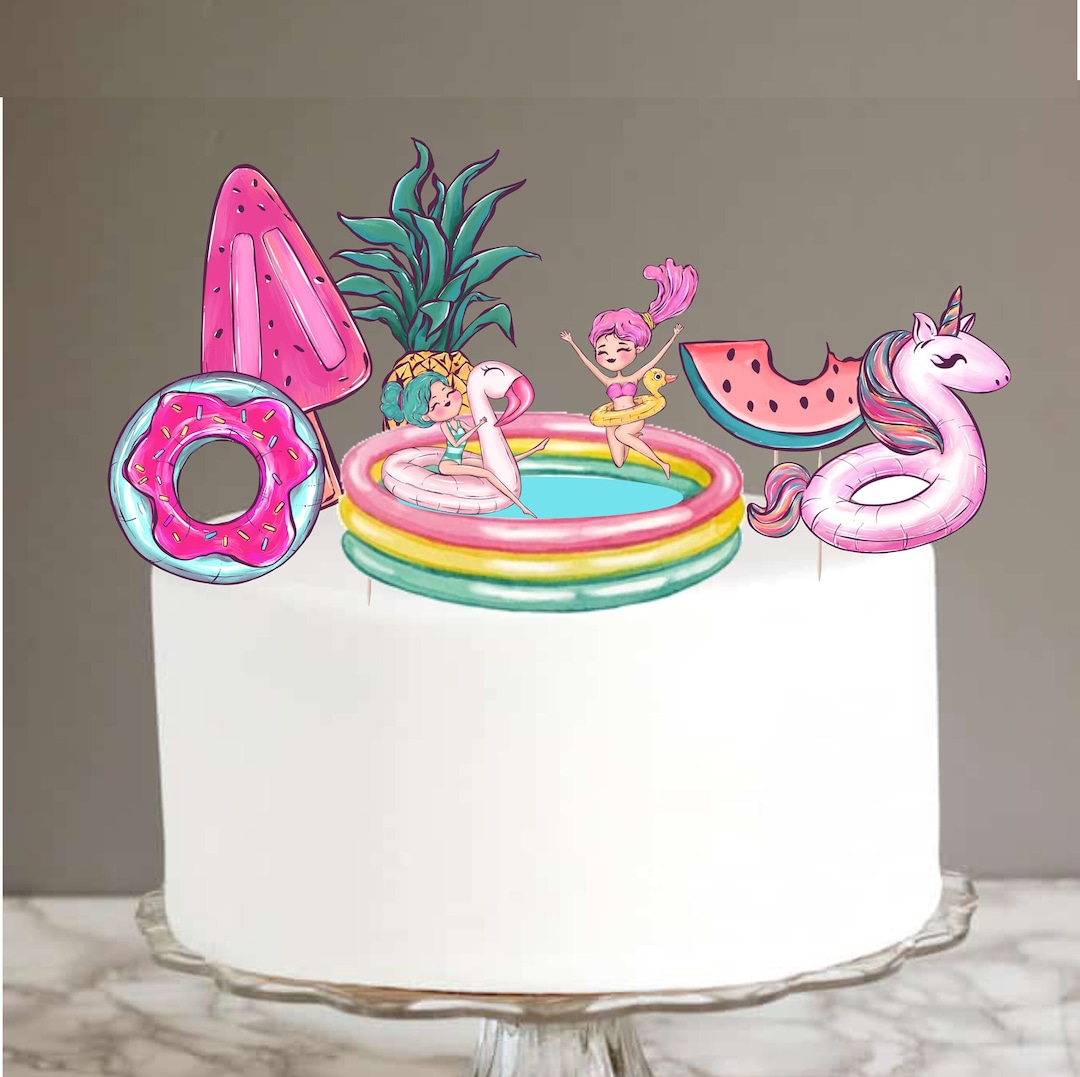 Pool Party Cake Topper, Girl Pool Birthday Party, Printable Summer Pool ...