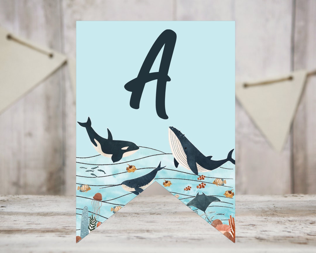 Editable Under the Sea Birthday Banner, Sea Animals Bunting, Whale ...