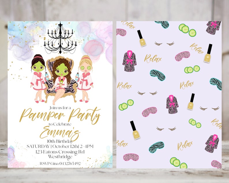 Pamper Party Invitation Pamper Birthday Spa Party Birthday - Etsy