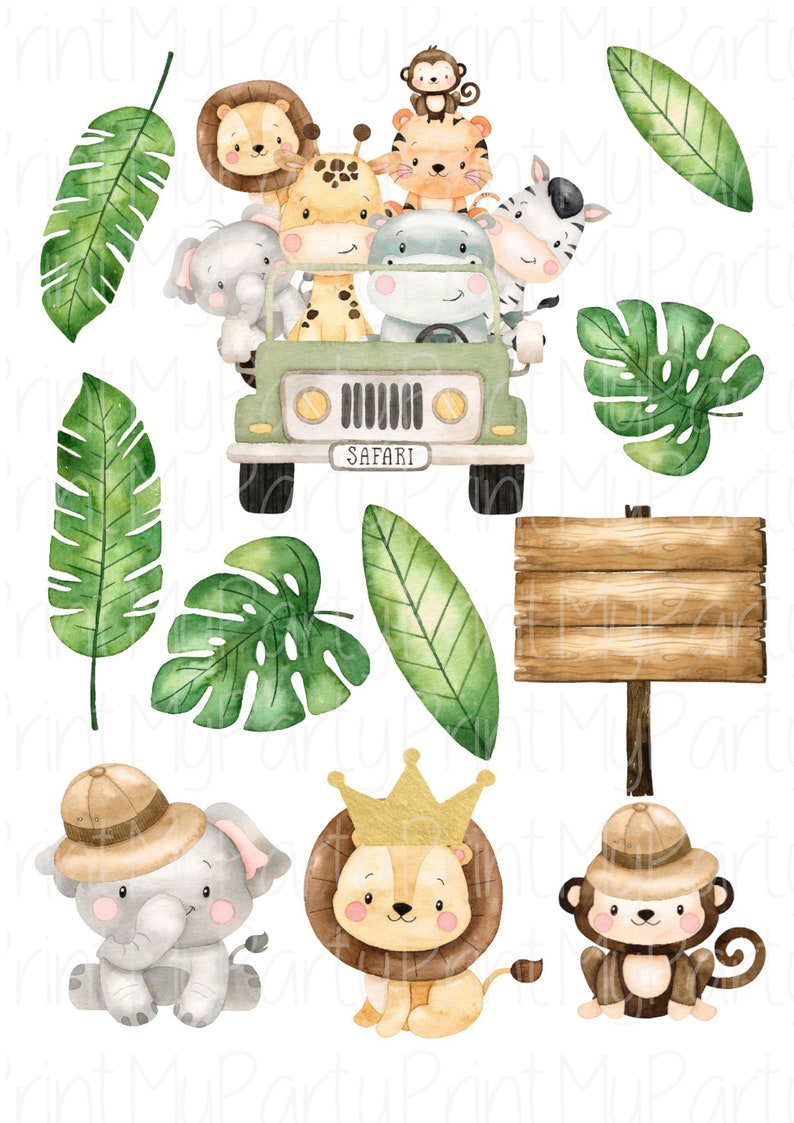 Cute Safari Cake Topper, Safari Birthday Party, Printable Safari Topper ...