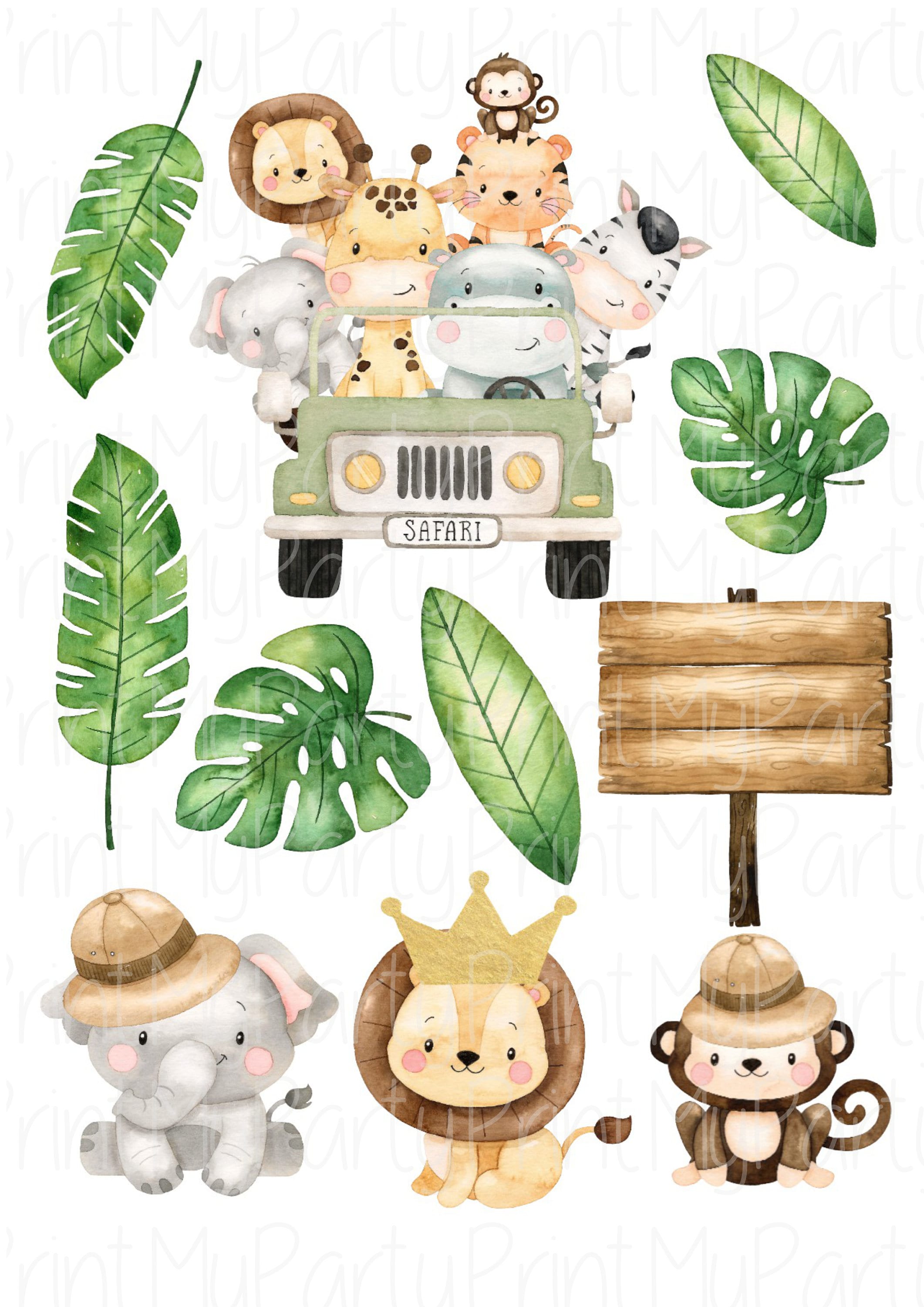 Cute Safari Cake Topper, Safari Birthday Party, Printable Safari Topper ...