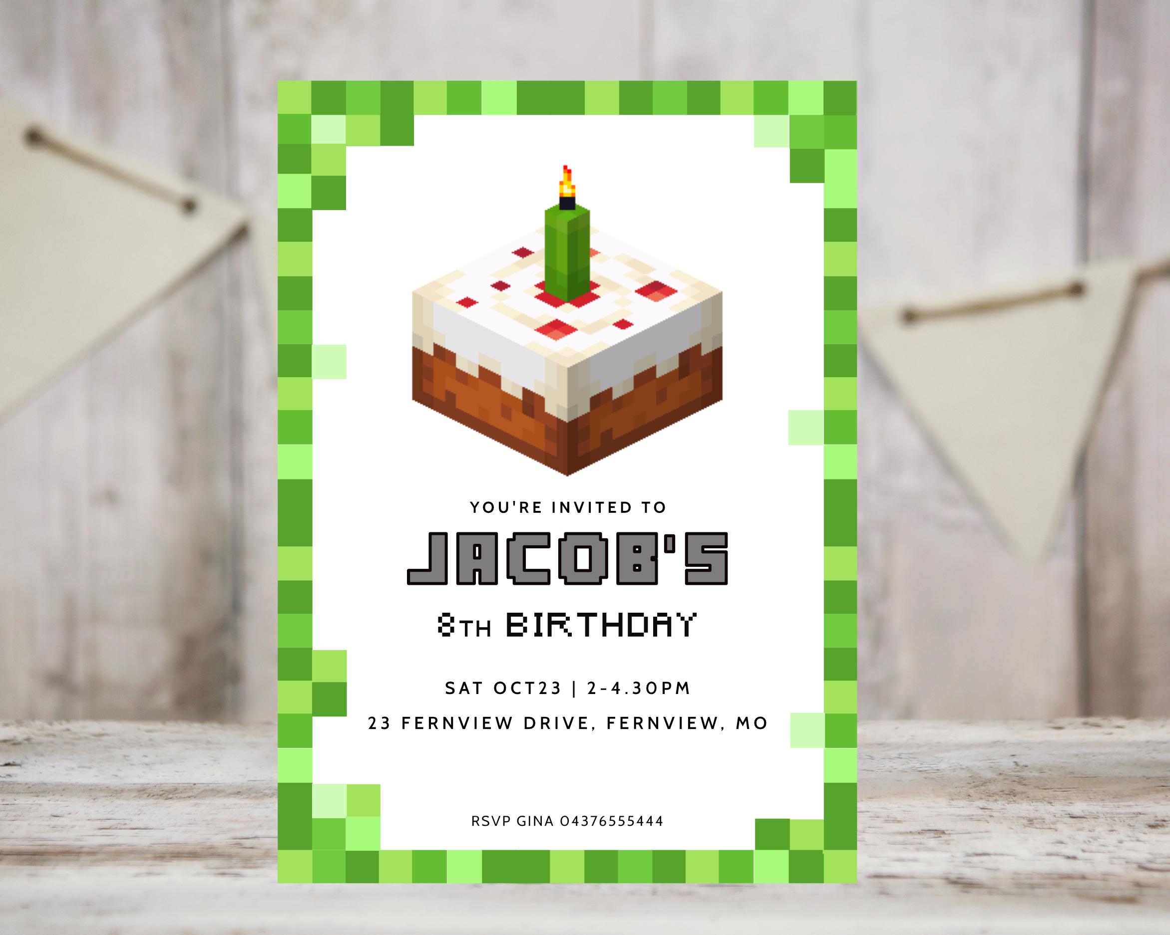 Mining Party Birthday Invitation Mine Block People Theme Invitation ...