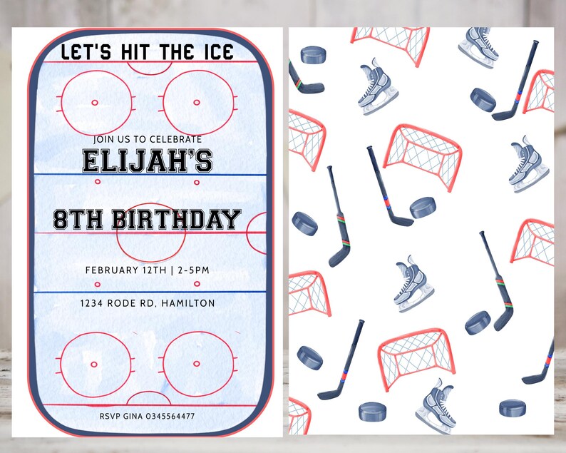 Modern Ice Hockey Birthday Invitation, Hockey Rink Party Invite, Hockey ...