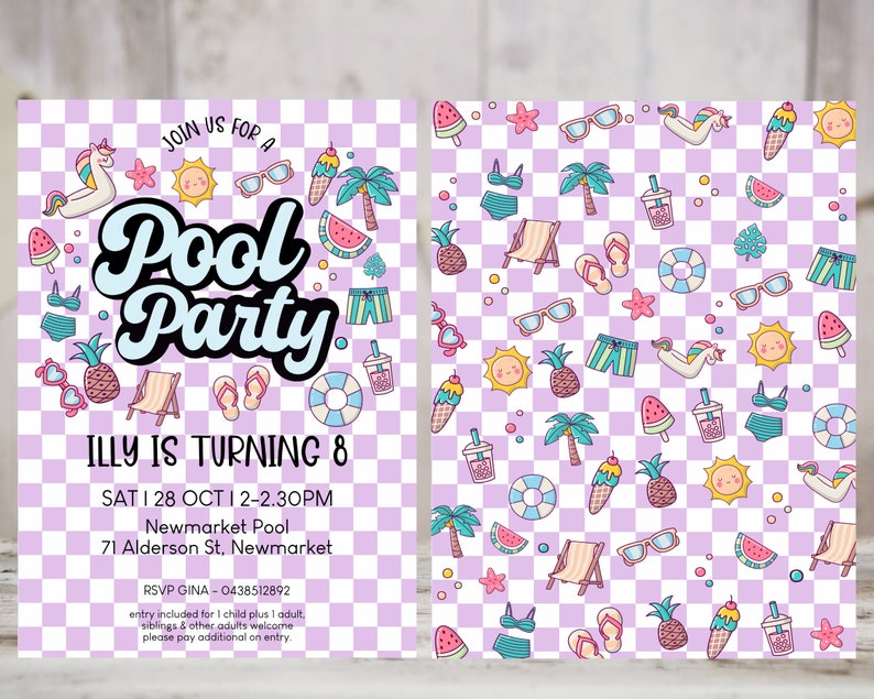 Cute Pool Party Invitation Printable, Unisex Pool Party, Summer ...