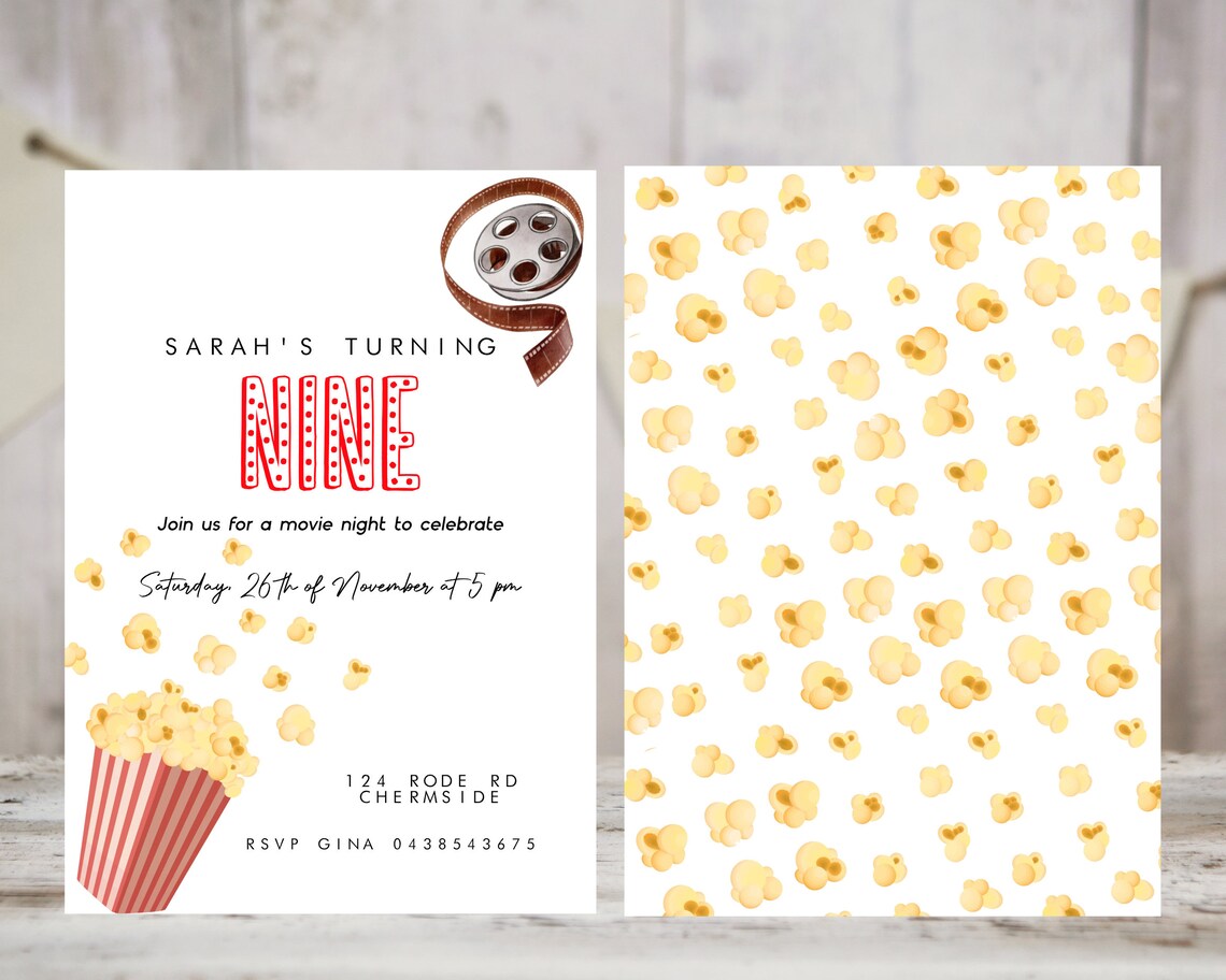 Movie Birthday Party Invitation, Movie Night Birthday Printable ...