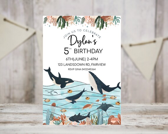 Under the Sea Birthday Invitation Sea Animals Sea Creatures - Etsy