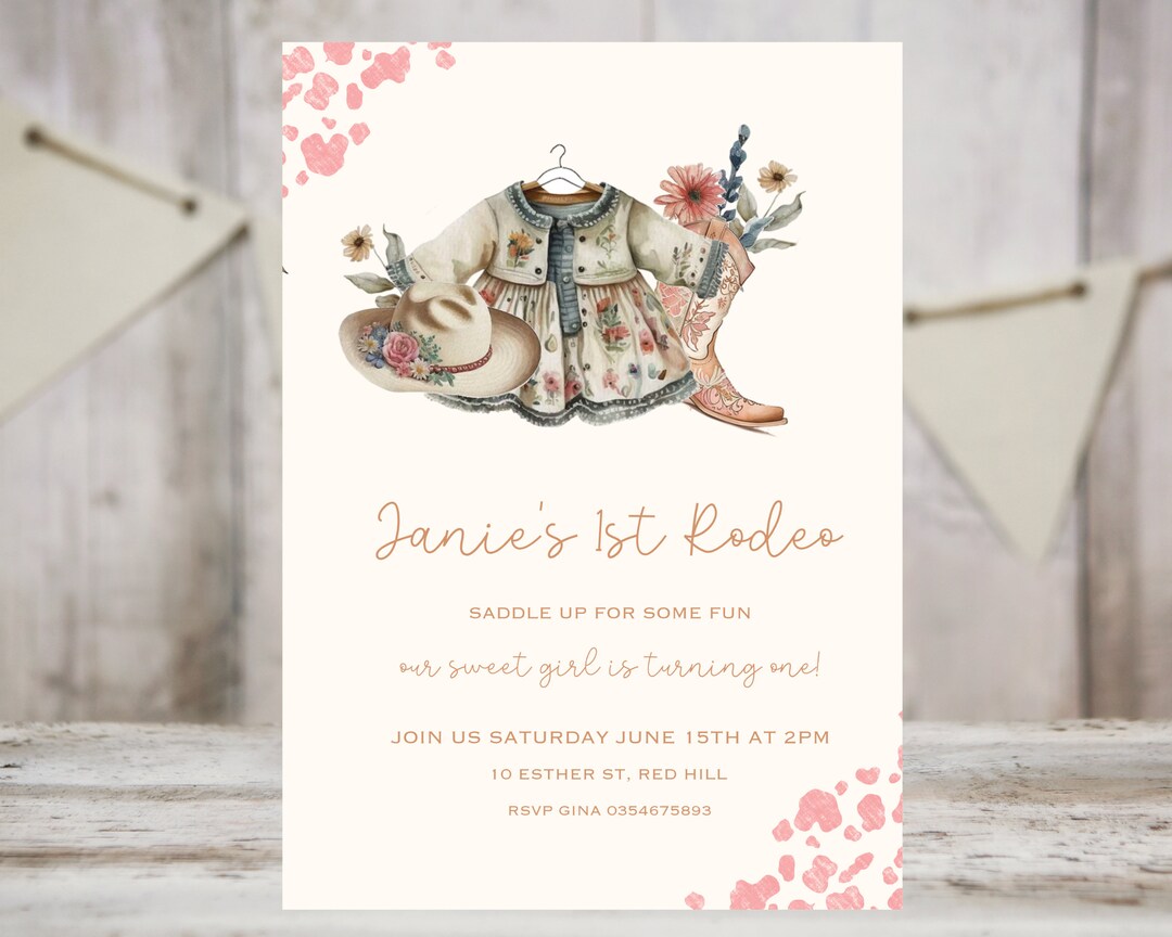 First Rodeo Girl Birthday Invitation Little Cowgirl Birthday Party Baby ...