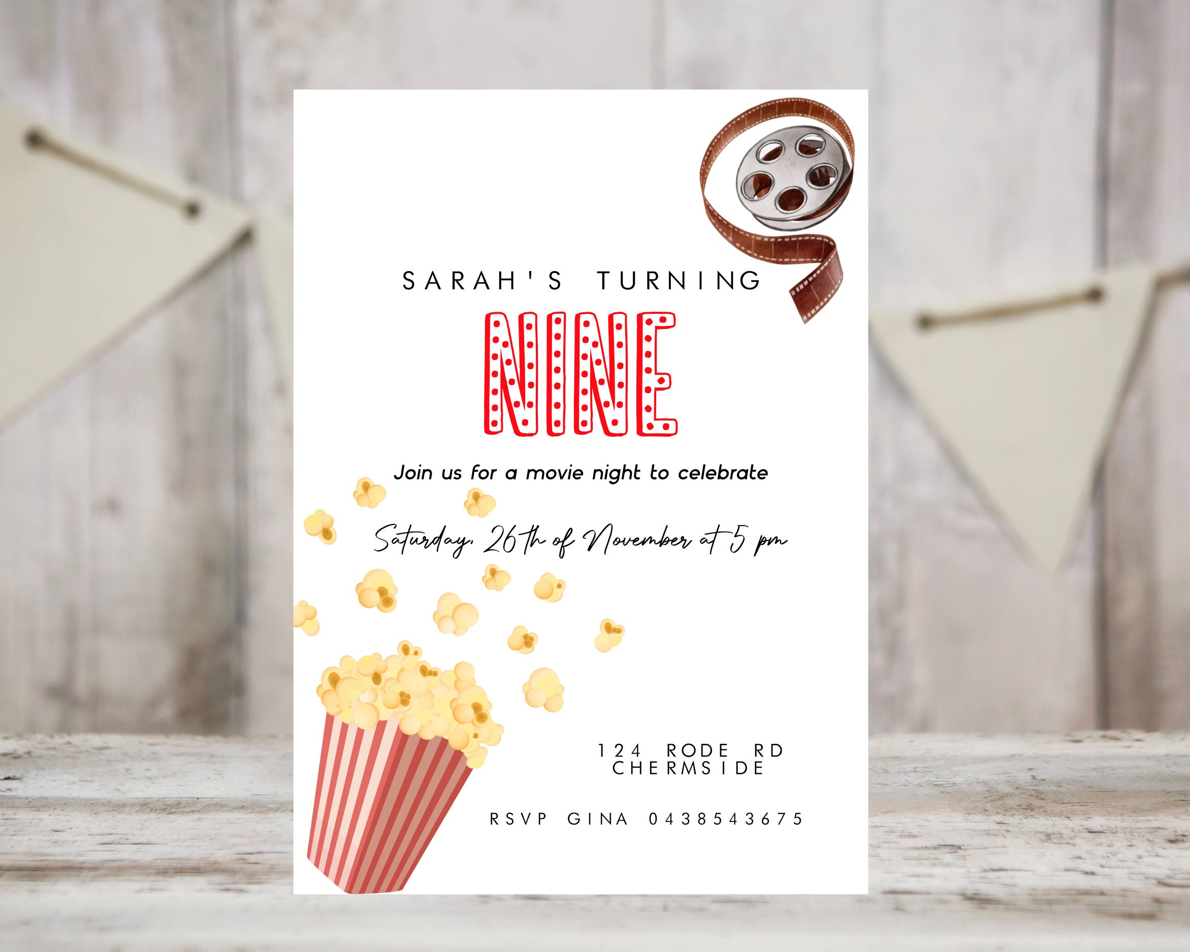 Movie Birthday Party Invitation, Movie Night Birthday Printable ...