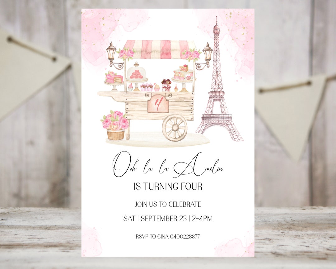 French Birthday Invitation, French Patisserie, Cute Parisian Cart ...