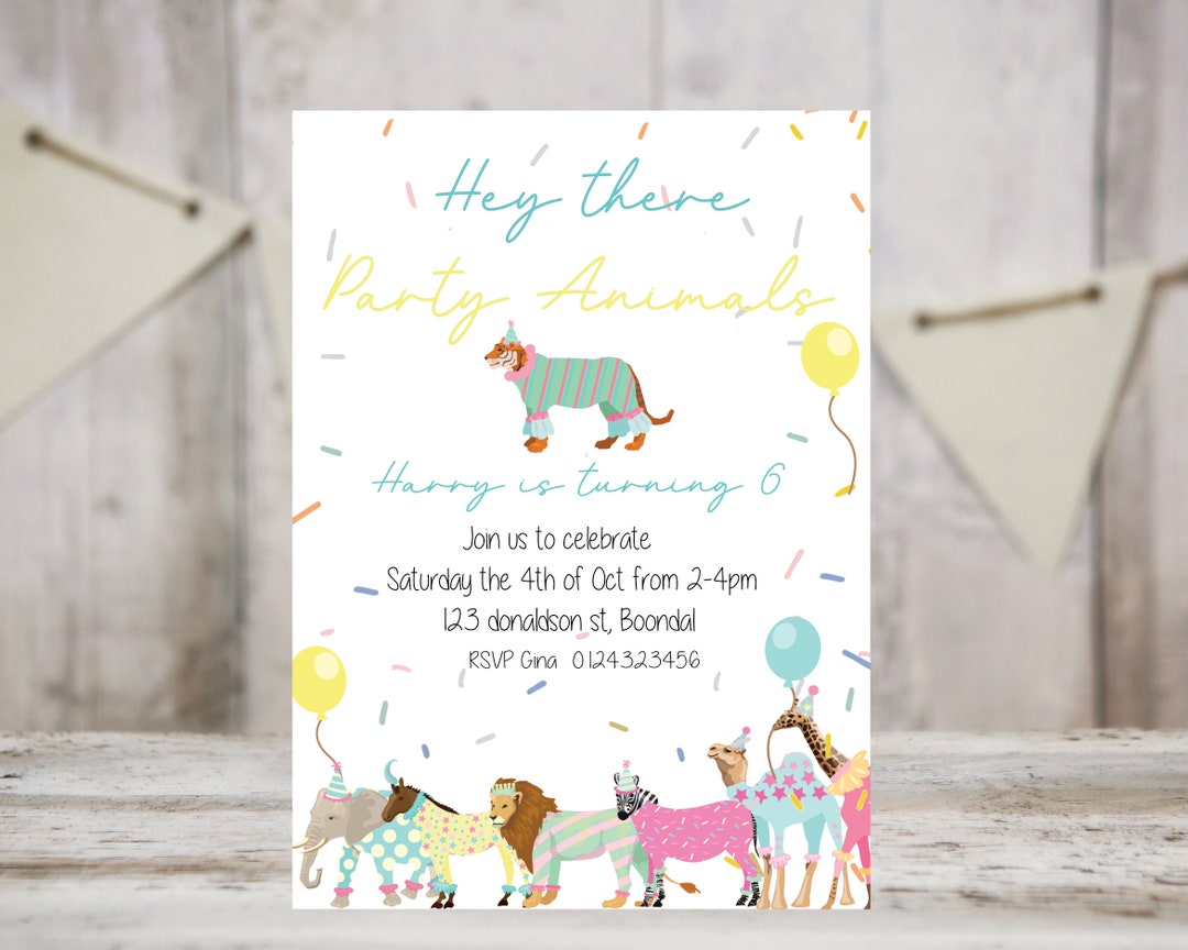 Party Animal Invitation Printable, Zoo Birthday Invitation, Circus ...