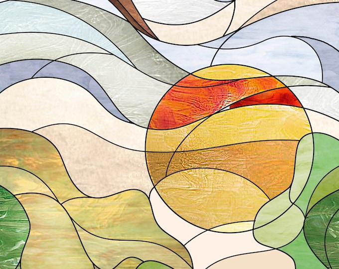 Sun Stained Glass Pattern PDF, Sunrise Stained Glass Window Hanging ...