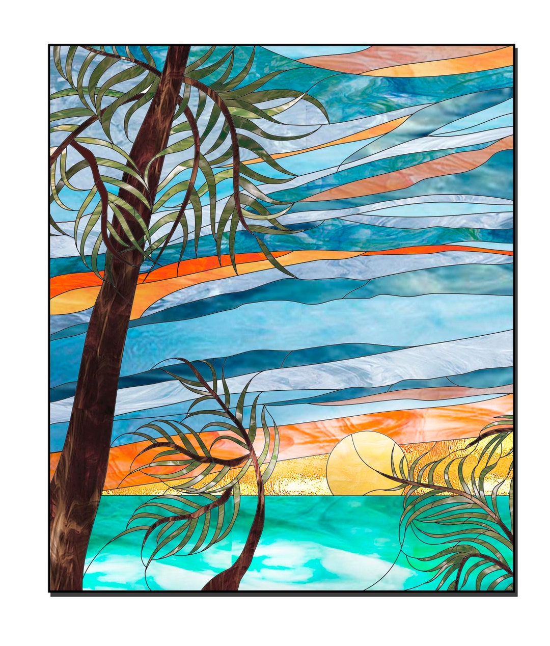 Stained Glass Sunset Pattern to Download PDF, Stain Glass Panel Sunrise ...