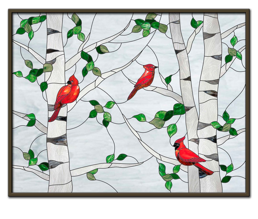 Stained Glass Cardinal Birds Pattern, Stain Glass Bird Window Hanging ...