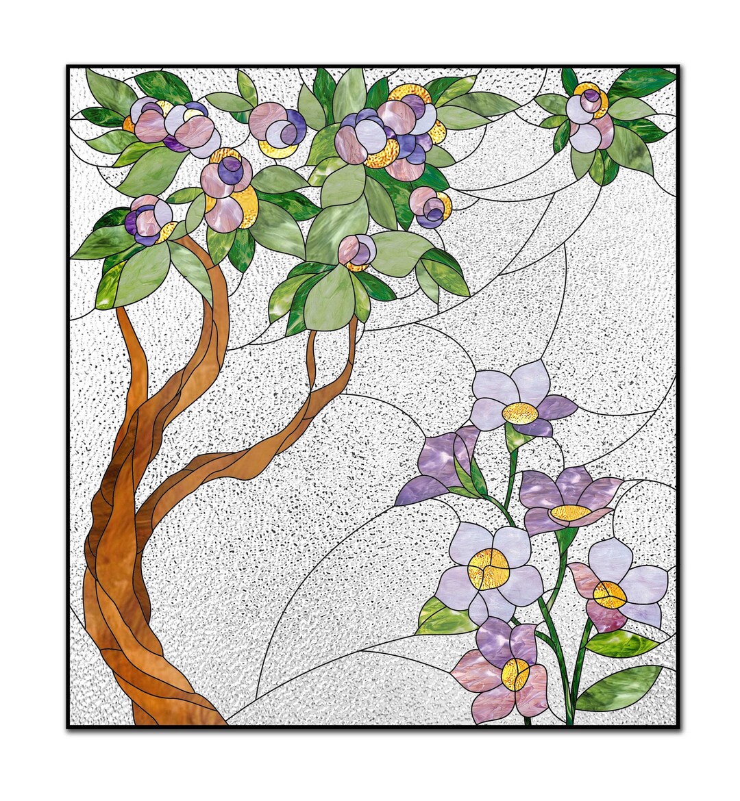 Flower Tree Stained Glass Pattern, Lillies Stain Glass Floral Template ...