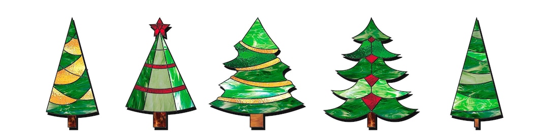 Stained Glass Christmas Tree Patterns to Download set of 5 - Etsy