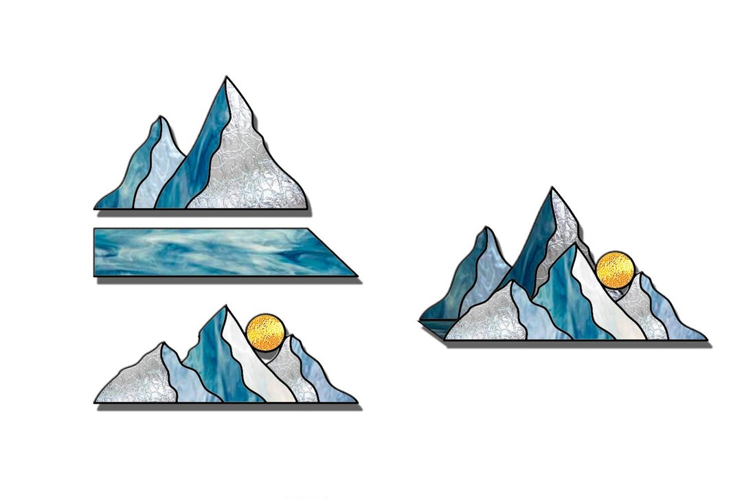 3D Stained Glass Mountain Pattern, Mountain Stained Glass Pattern to Download, Sun Stain Glass ...