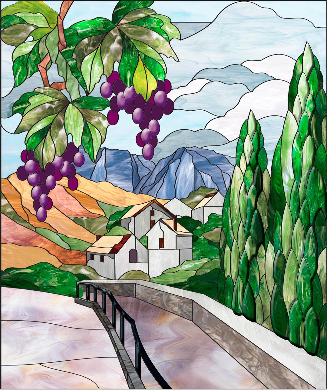 Stained Glass Landscape Pattern to Download PDF, Stain Glass Mountain ...