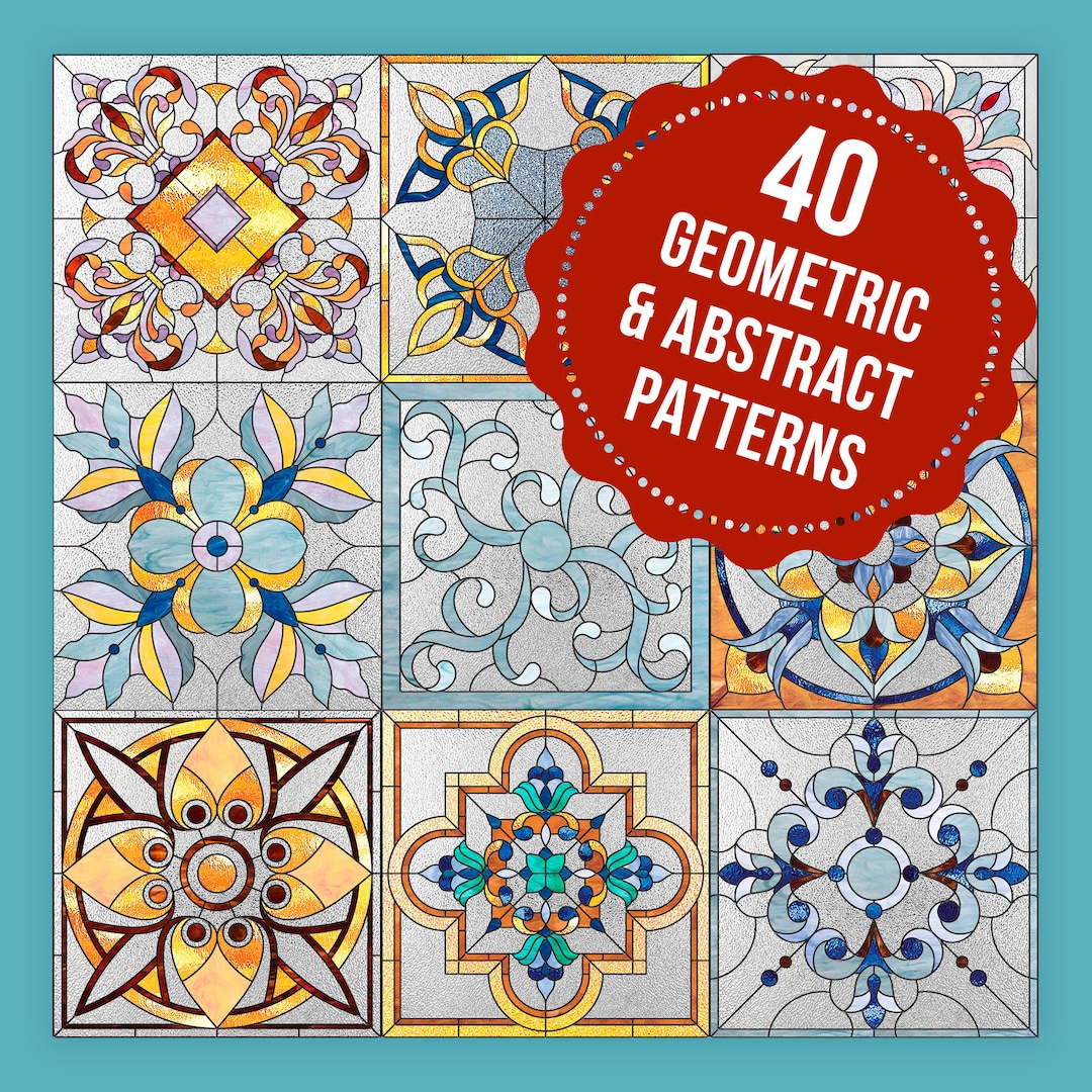 Stained Glass Pattern Bundle (40+ Patterns), Stain Glass Geometric ...