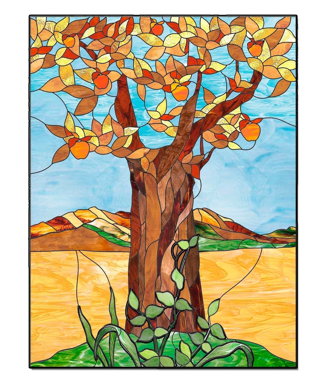 Stained Glass Tree Pattern to Download Instantly, Stain Glass Autumn ...