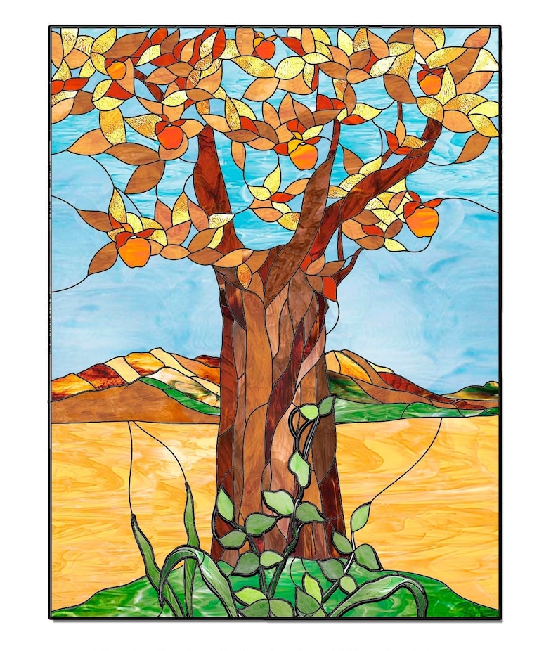 Stained Glass Tree Pattern to Download Instantly, Stain Glass Autumn ...