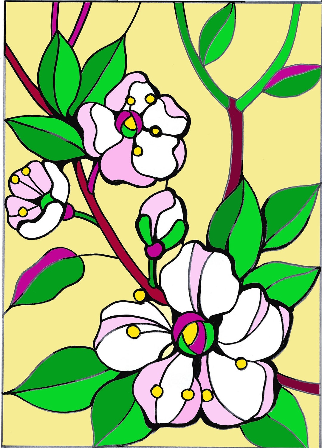 Cherry Blossom Stained Glass Pattern PDF, Stain Glass Sakura Tree ...