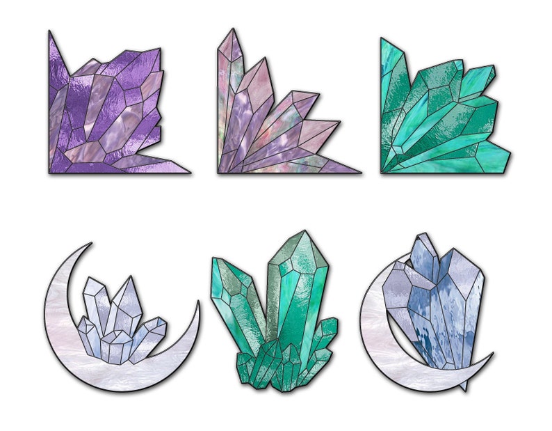 Crystals Stained Glass Patterns set of 6, Easy Stain Glass Window ...