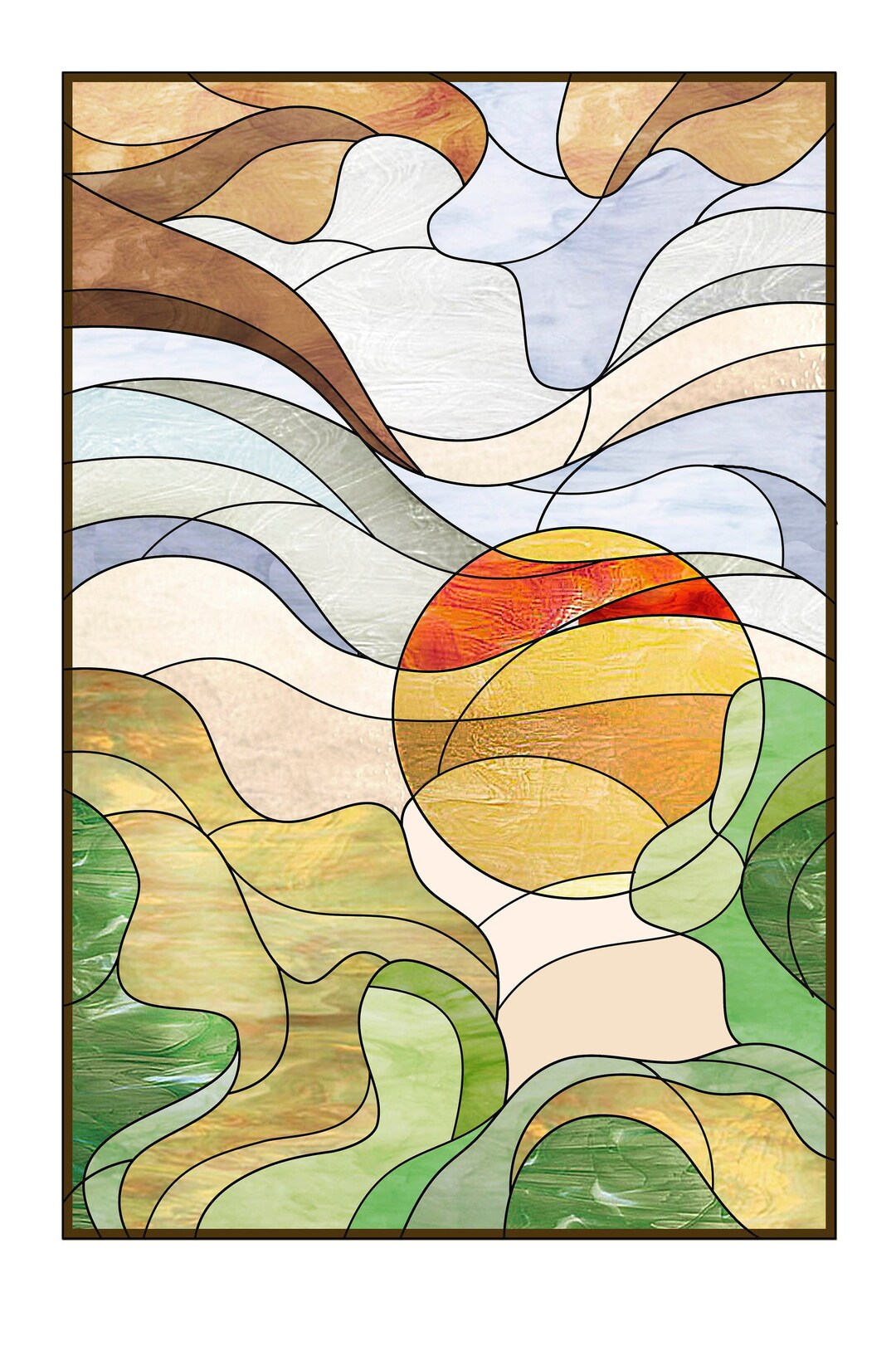 Sun Stained Glass Pattern PDF, Sunrise Stained Glass Window Hanging ...
