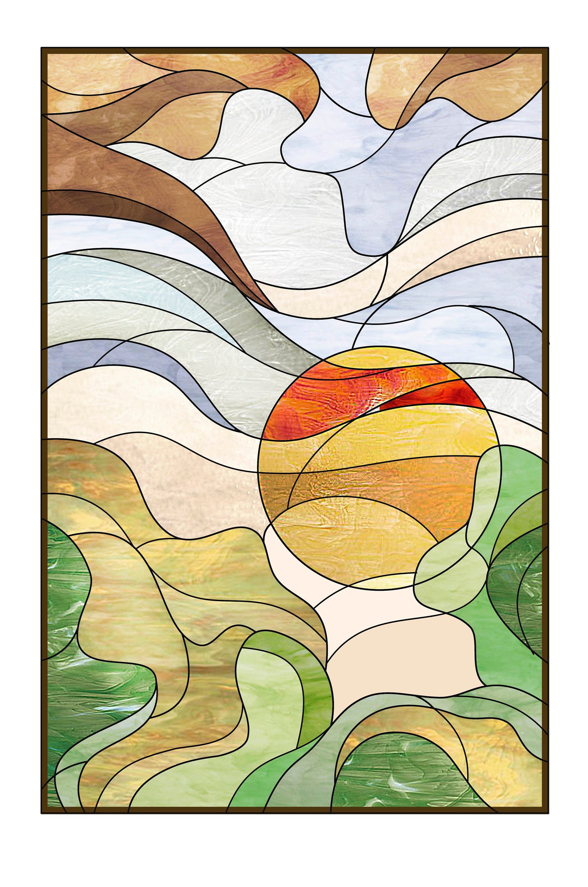 Sun Stained Glass Pattern PDF, Sunrise Stained Glass Window Hanging ...