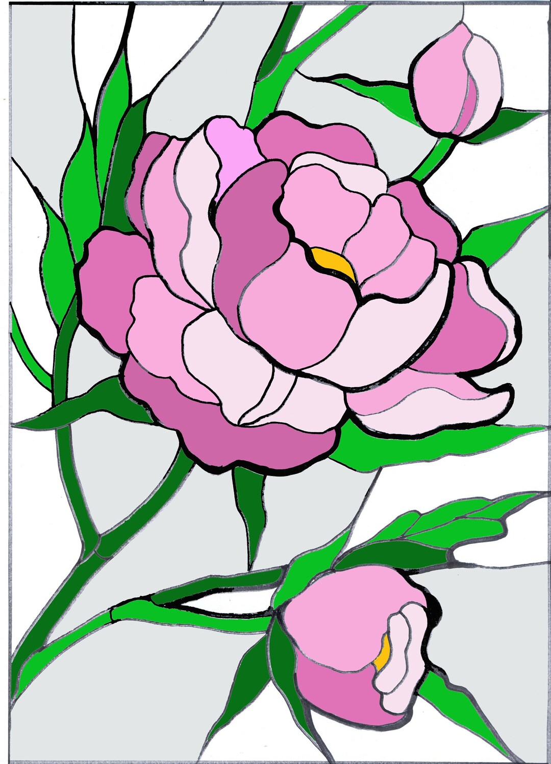 Peony Stained Glass Pattern Pion Stain Glass Window - Etsy