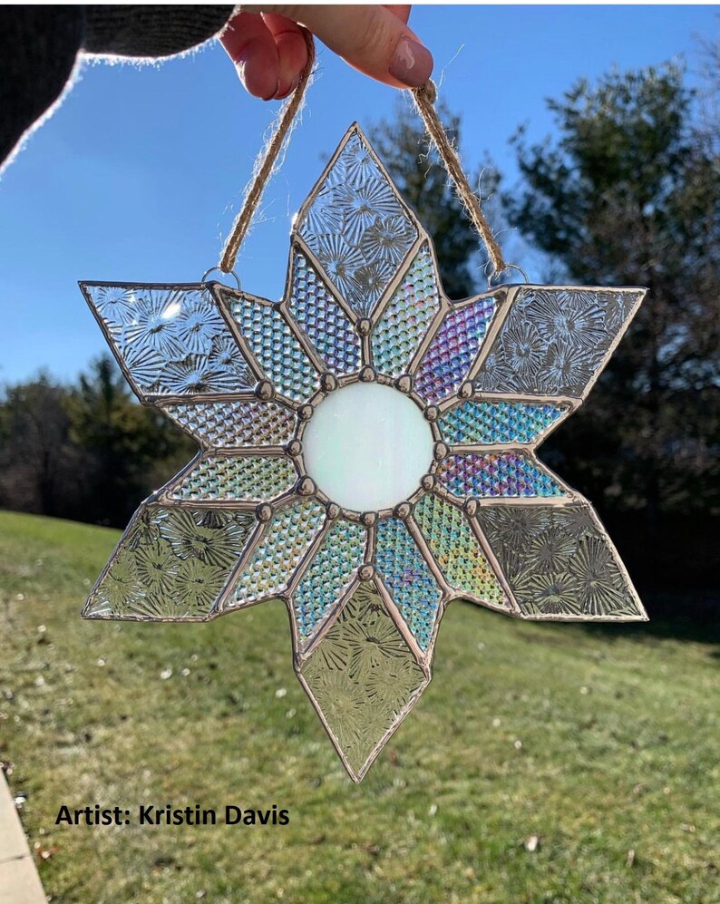 Snowflake Stained Glass Patterns set of 5, Christmas Ornament ...