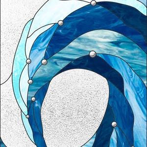 Wave Stained Glass Window Panel/hanging Pattern, Marine Stain Glass ...