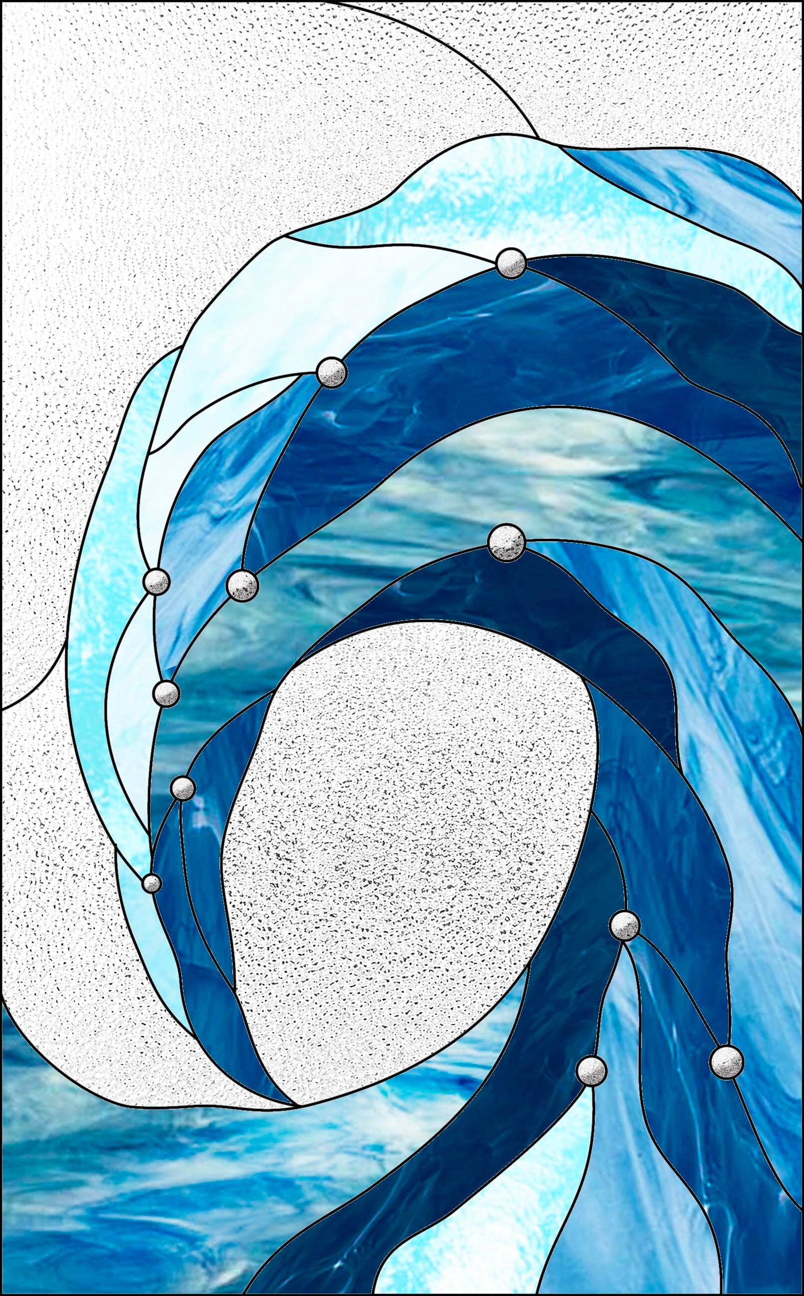 Wave Stained Glass Window Panel/hanging Pattern, Marine Stain Glass ...