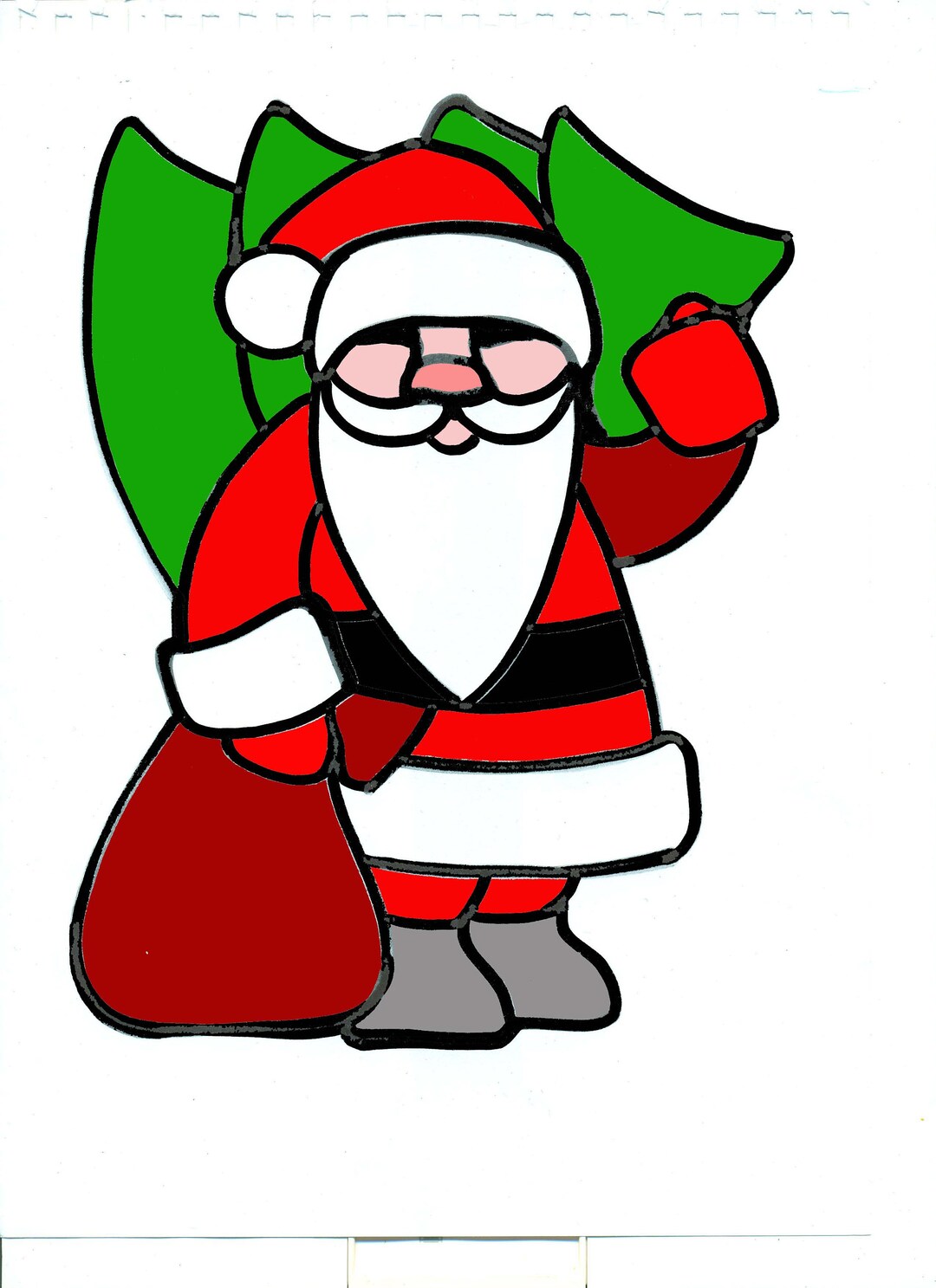 Stained Glass Santa Pattern Stain Glass Santa With Xmas Tree - Etsy