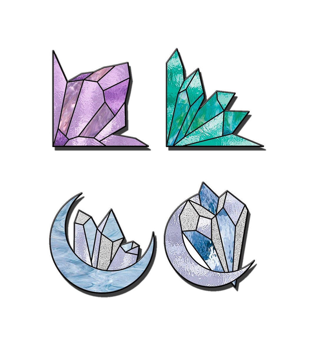 Crystals Stained Glass Patterns (set of 5), Easy Stain Glass Window ...