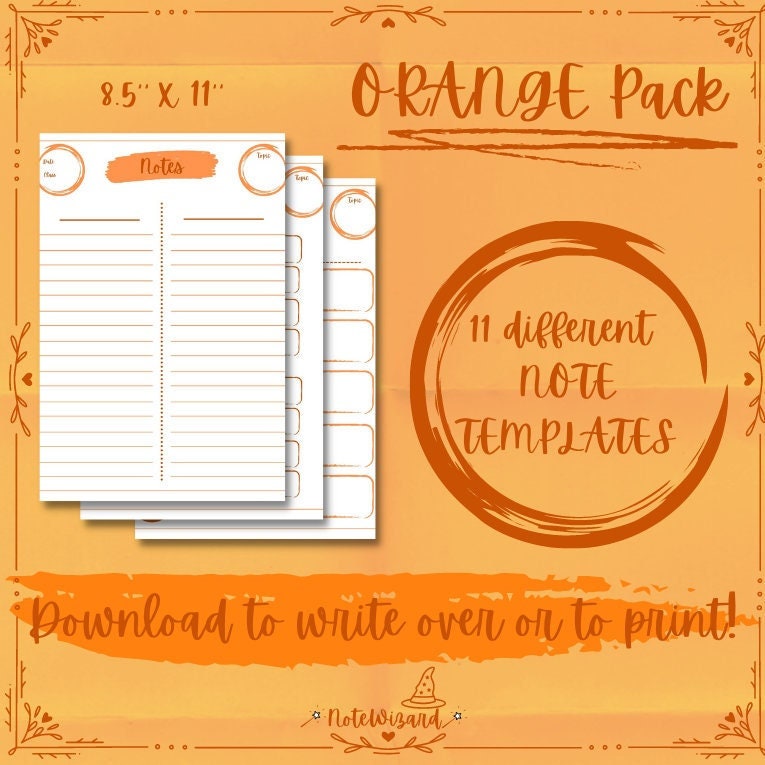 11 Digital Note Template Outlines BUNDLE ORANGE Pack Notetaking ...